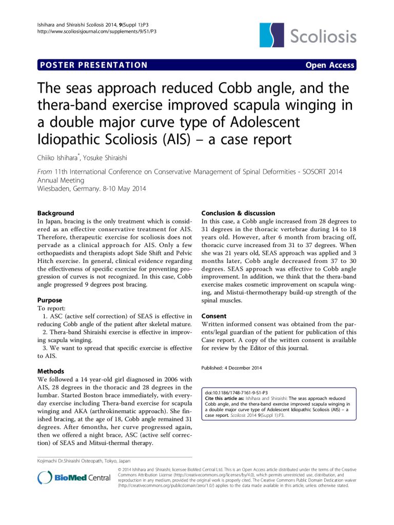 The seas approach reduced Cobb angle, and the thera-band exercise ...